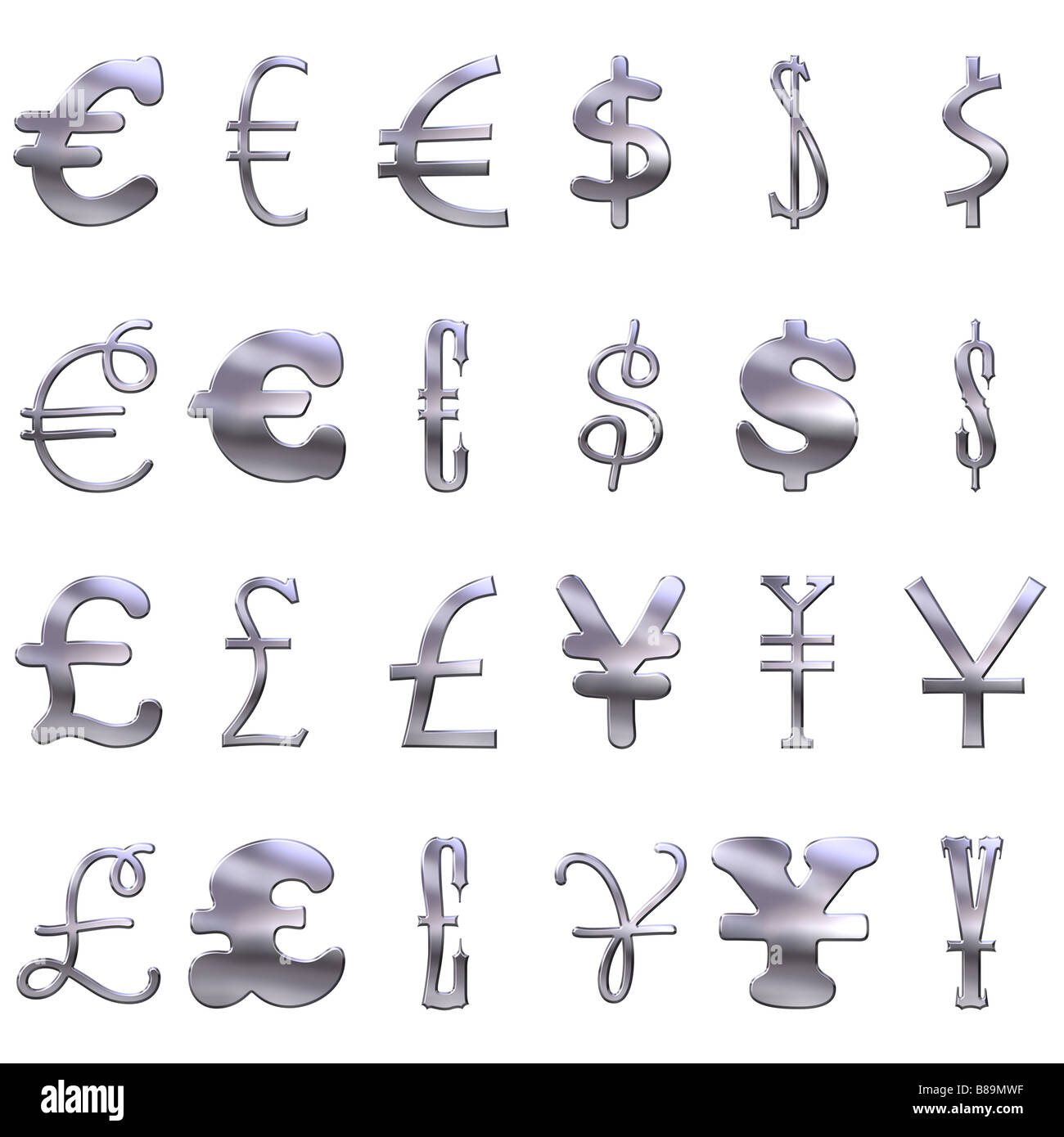 3d silver currency symbols Cut Out Stock Images & Pictures - Alamy