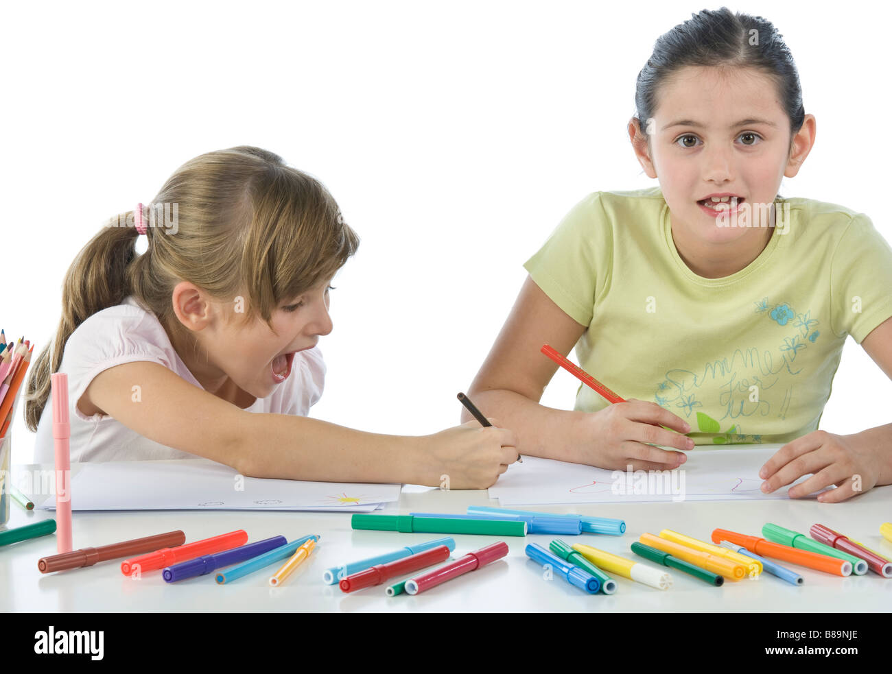 Portrait of smiling schoolchildren draws a picture Stock Photo - Alamy