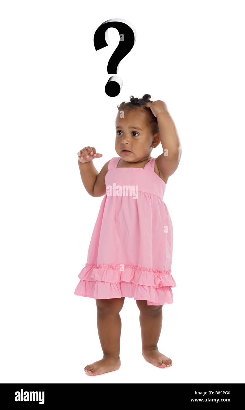 Adorable african baby thinking a over white background Stock Photo - Alamy