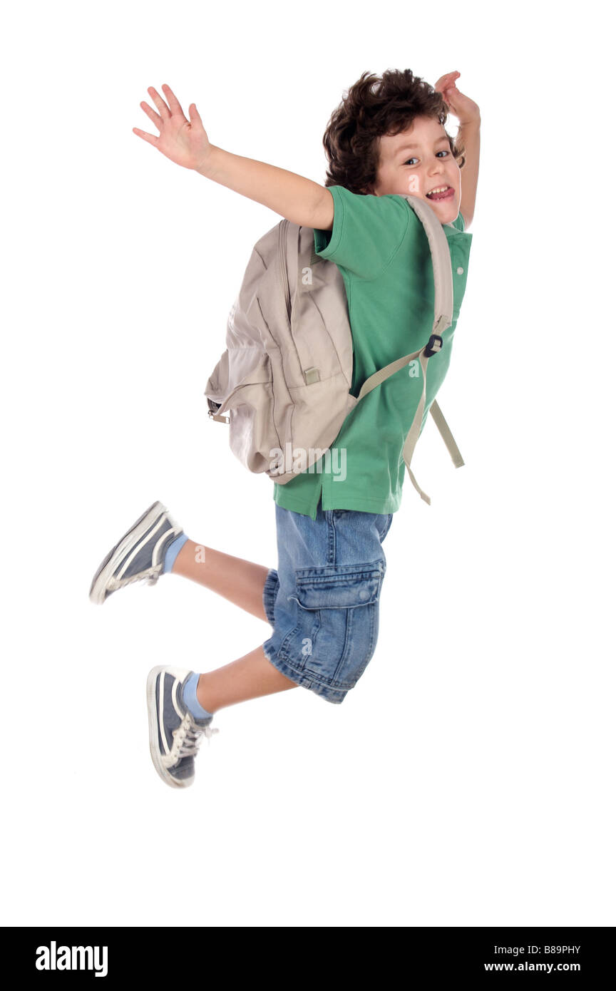 happy child jumping with backpack back to school Stock Photo - Alamy