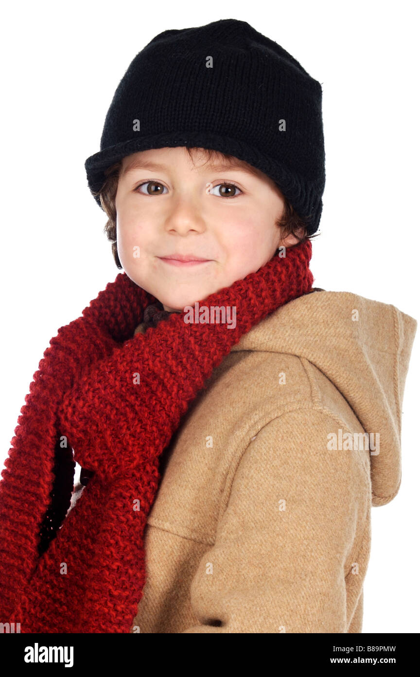 Adorable boy dress for the winter a over white background Stock Photo ...