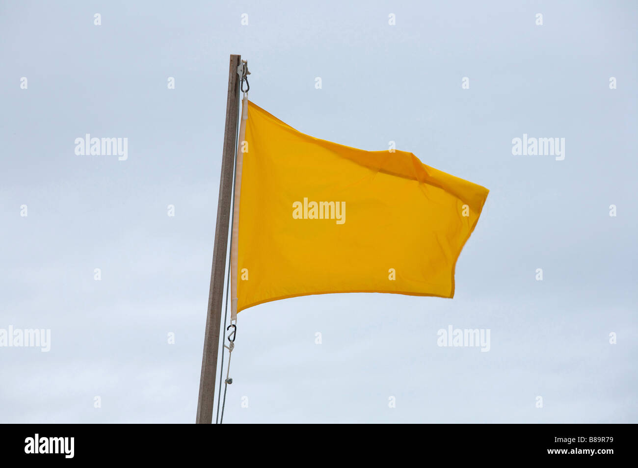 Yellow flag on the beach waving in the wind Stock Photo - Alamy
