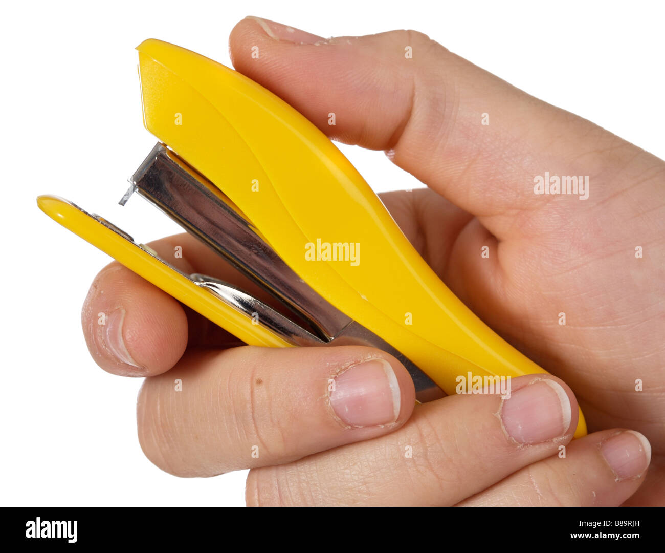 photo of a staple in the hand a over white background Stock Photo - Alamy