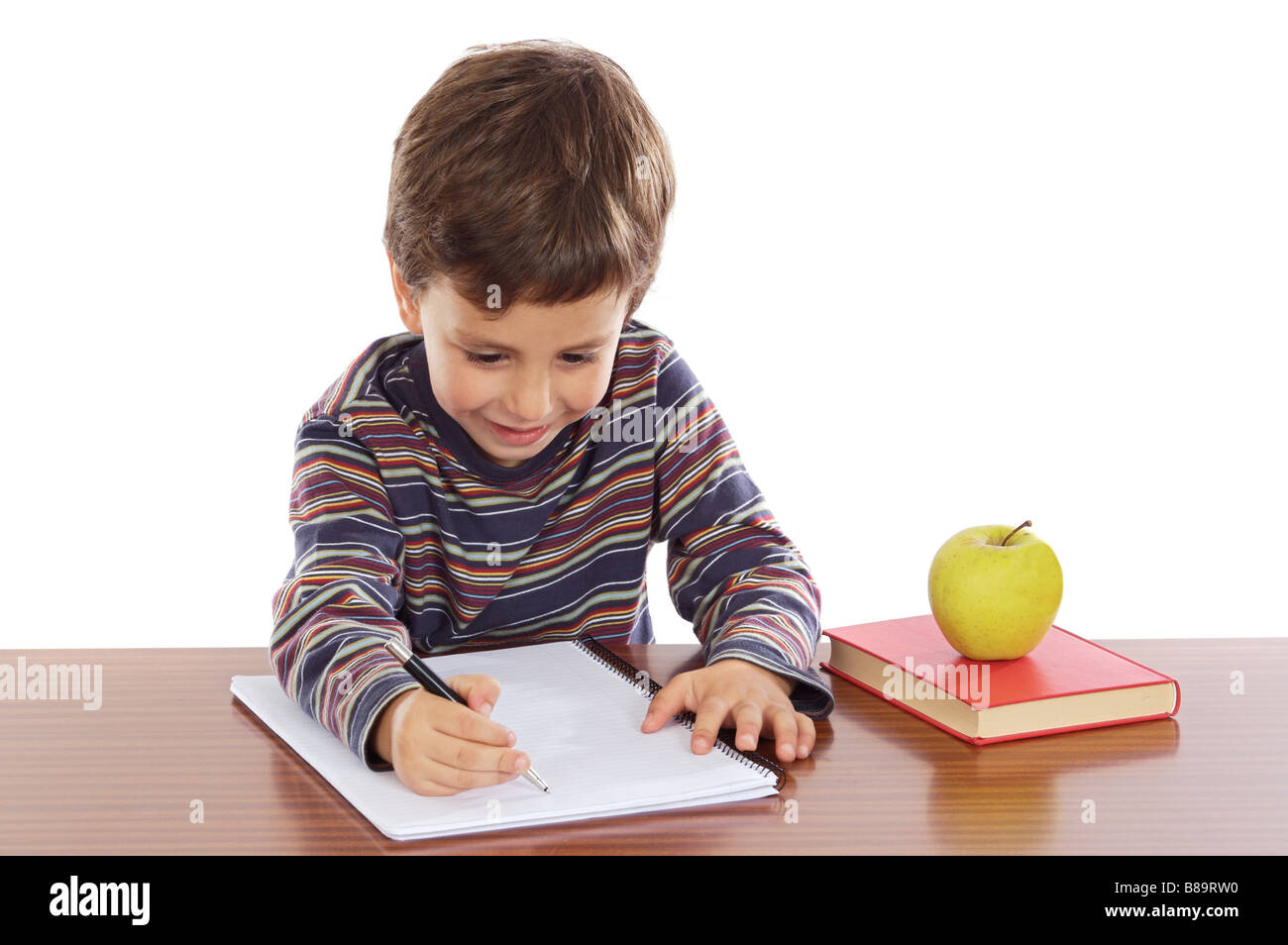 adorable boy studying a over white background Stock Photo - Alamy