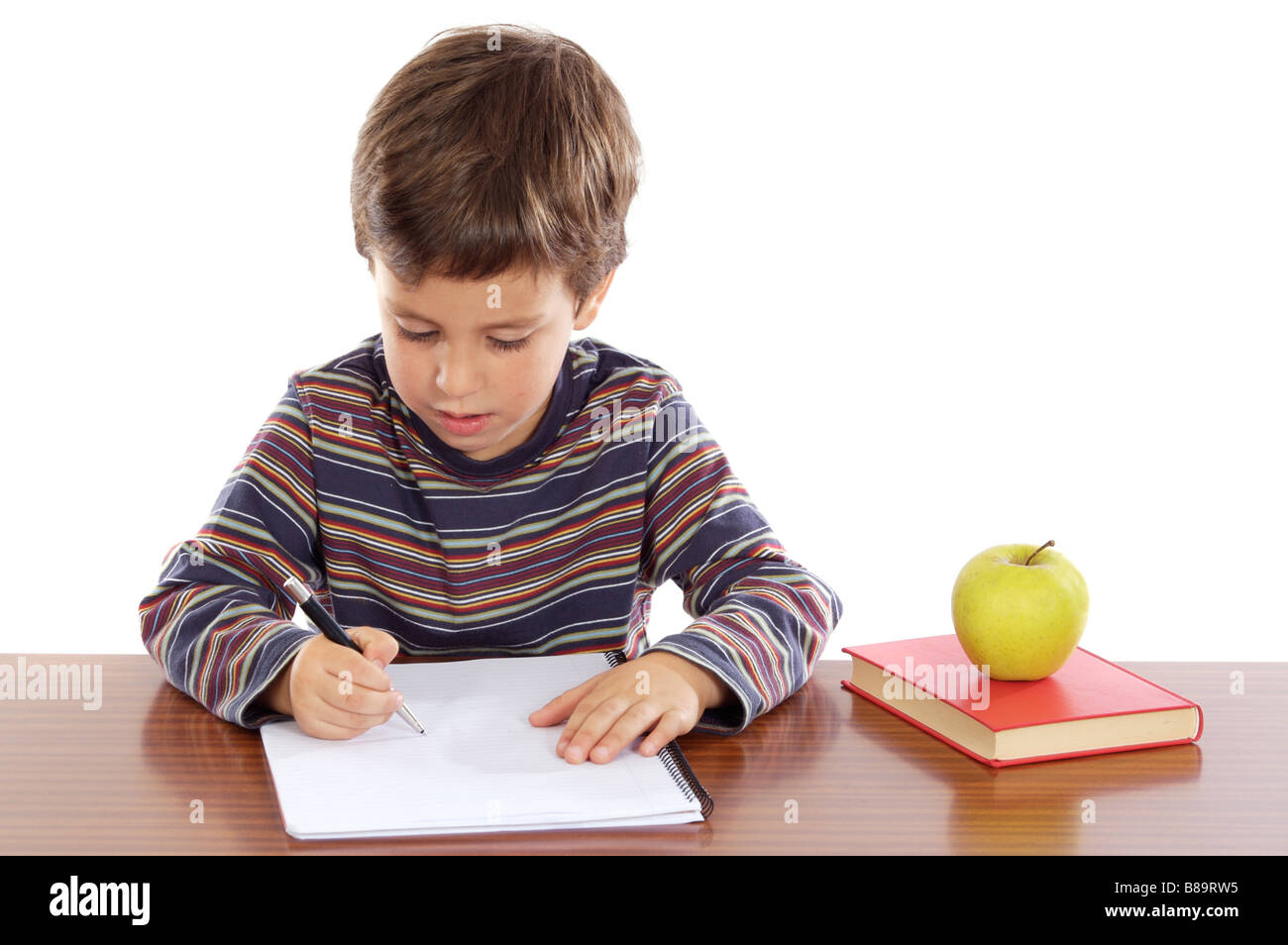 adorable boy studying a over white background Stock Photo - Alamy