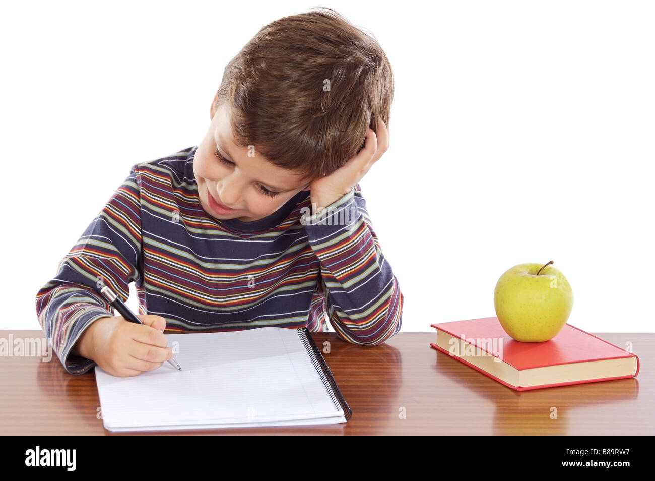 adorable boy studying a over white background Stock Photo - Alamy