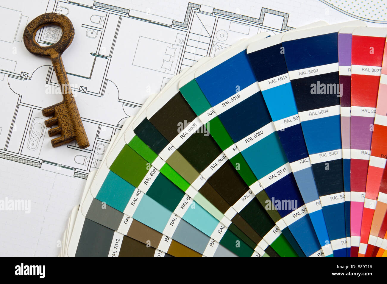 design colors with key and planes of one house Stock Photo - Alamy