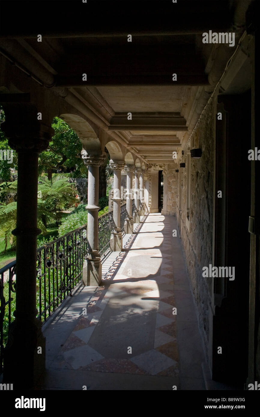 Balcony of the Regaleira Palace facade and Gardens in Sintra. Connected ...