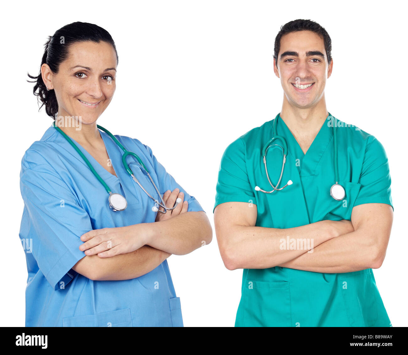 small group of young doctors a over white background Stock Photo - Alamy