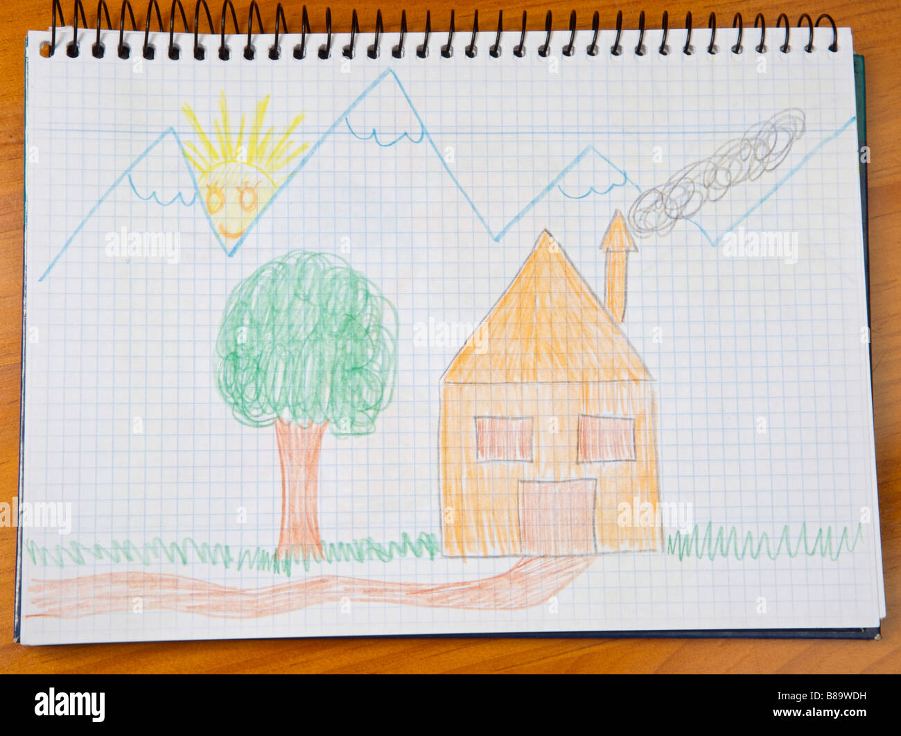 drawing of a beautiful landscape painted by a child Stock Photo - Alamy