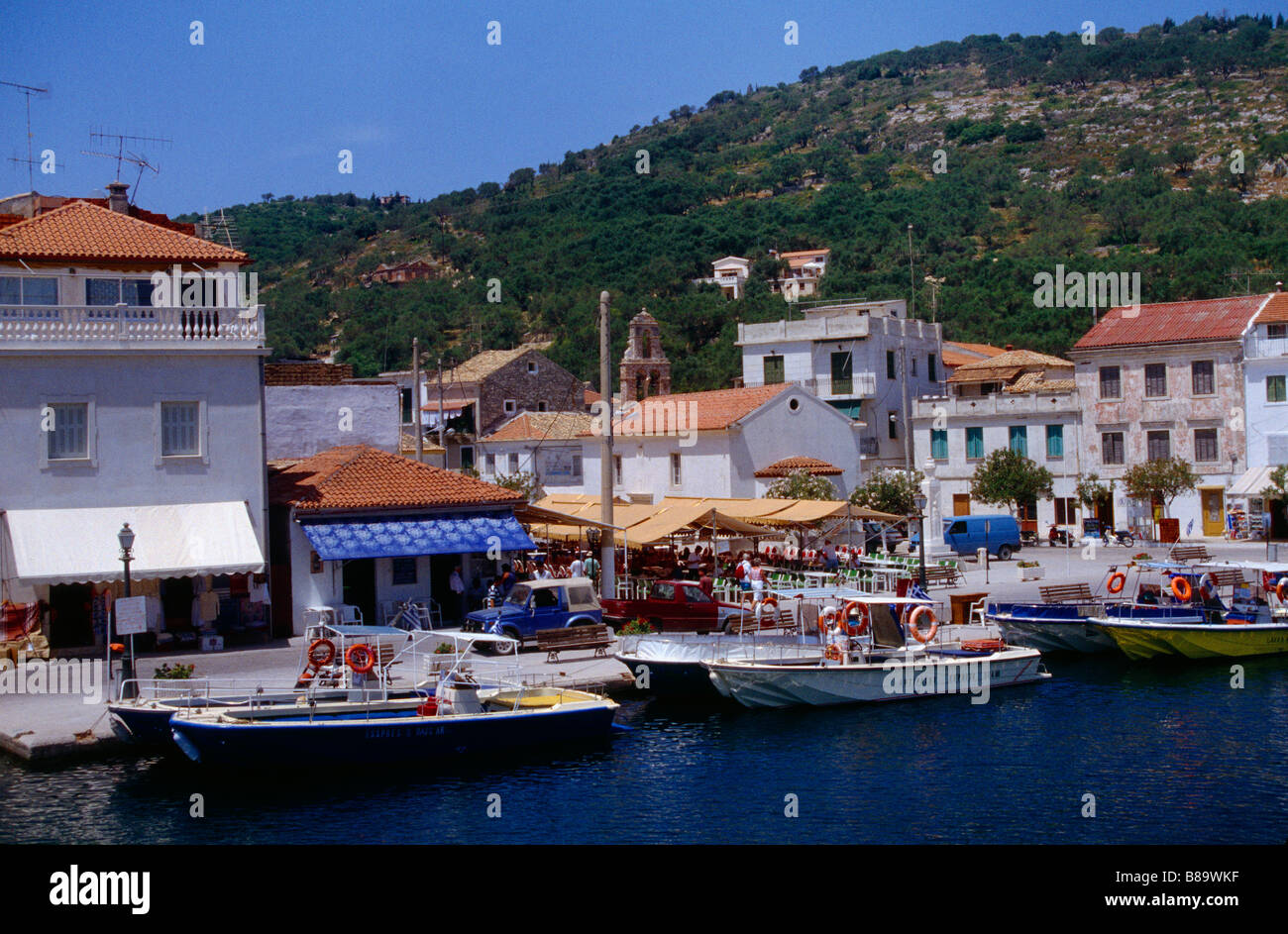 Paxos Greece Gaios Harbour Waterfront Traditional Houses Stock Photo ...
