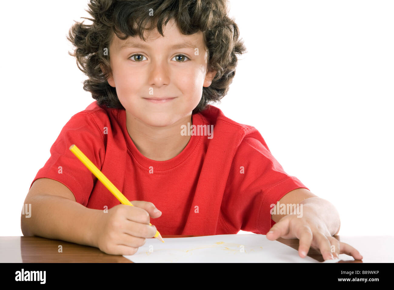 adorable child studying a over white background Stock Photo - Alamy