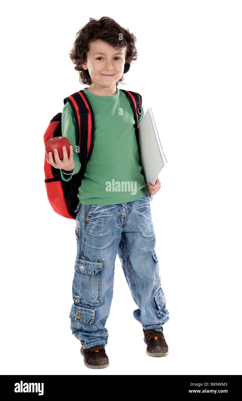 adorable child student a over white background Stock Photo - Alamy