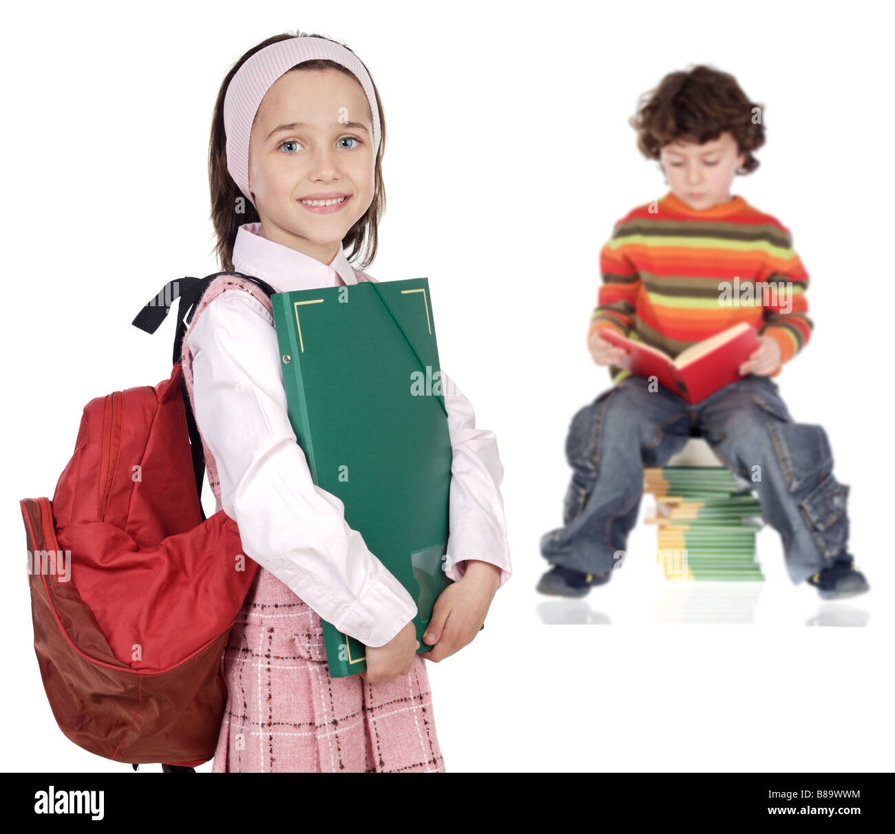 children students a over white background focus in the first plane ...