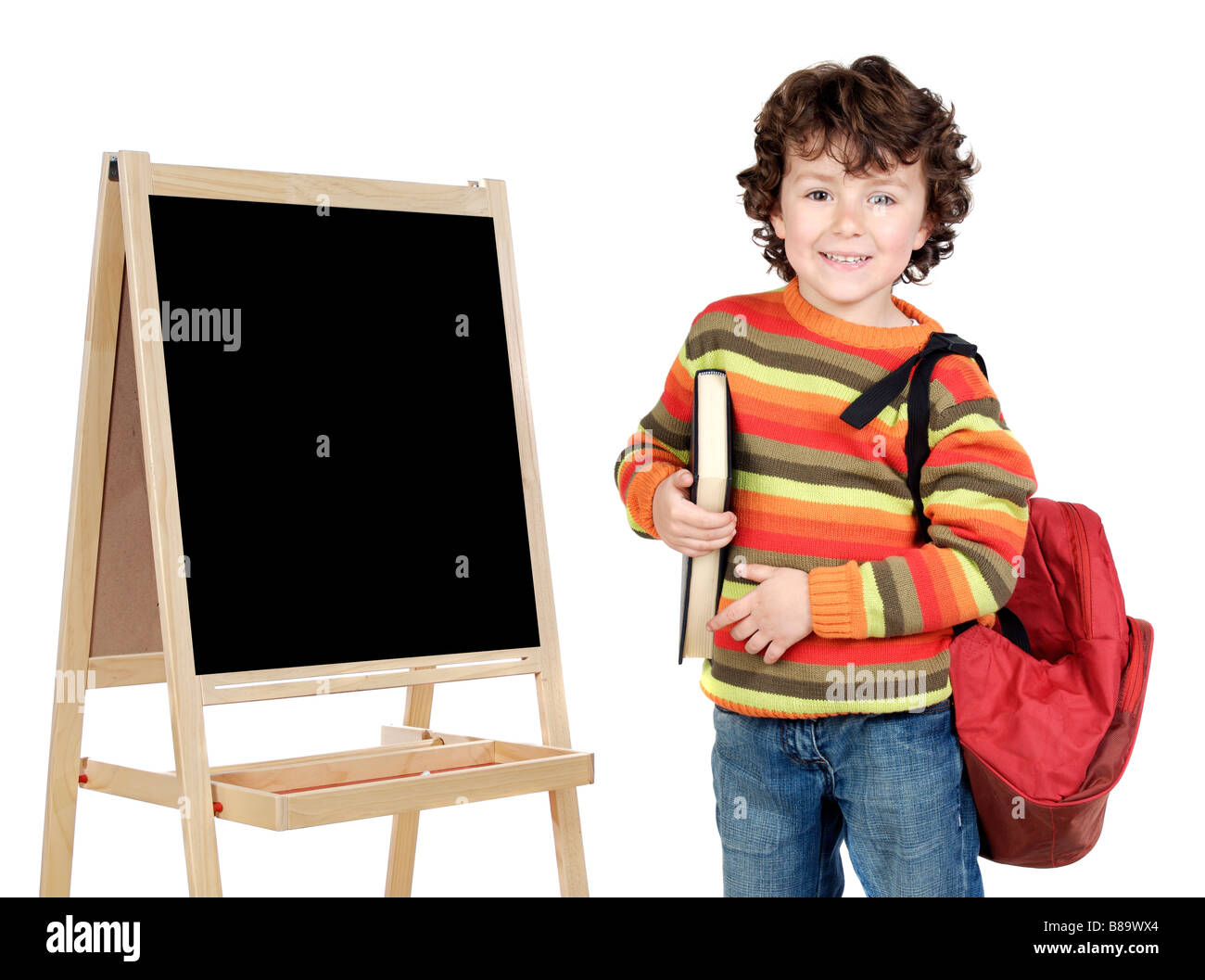 adorable child student whit slate a over white background Stock Photo ...