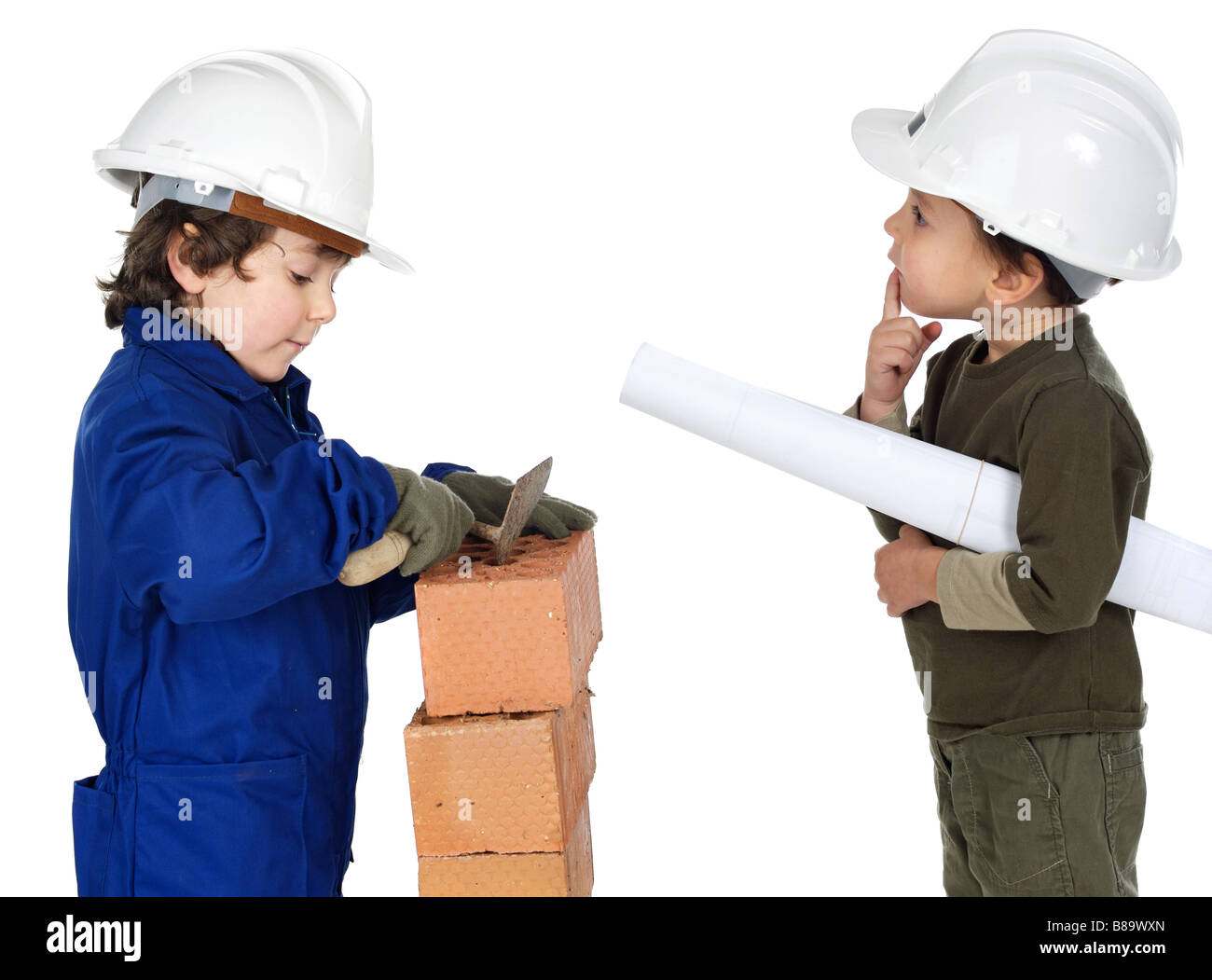Worker and supervisor a over white background Stock Photo - Alamy