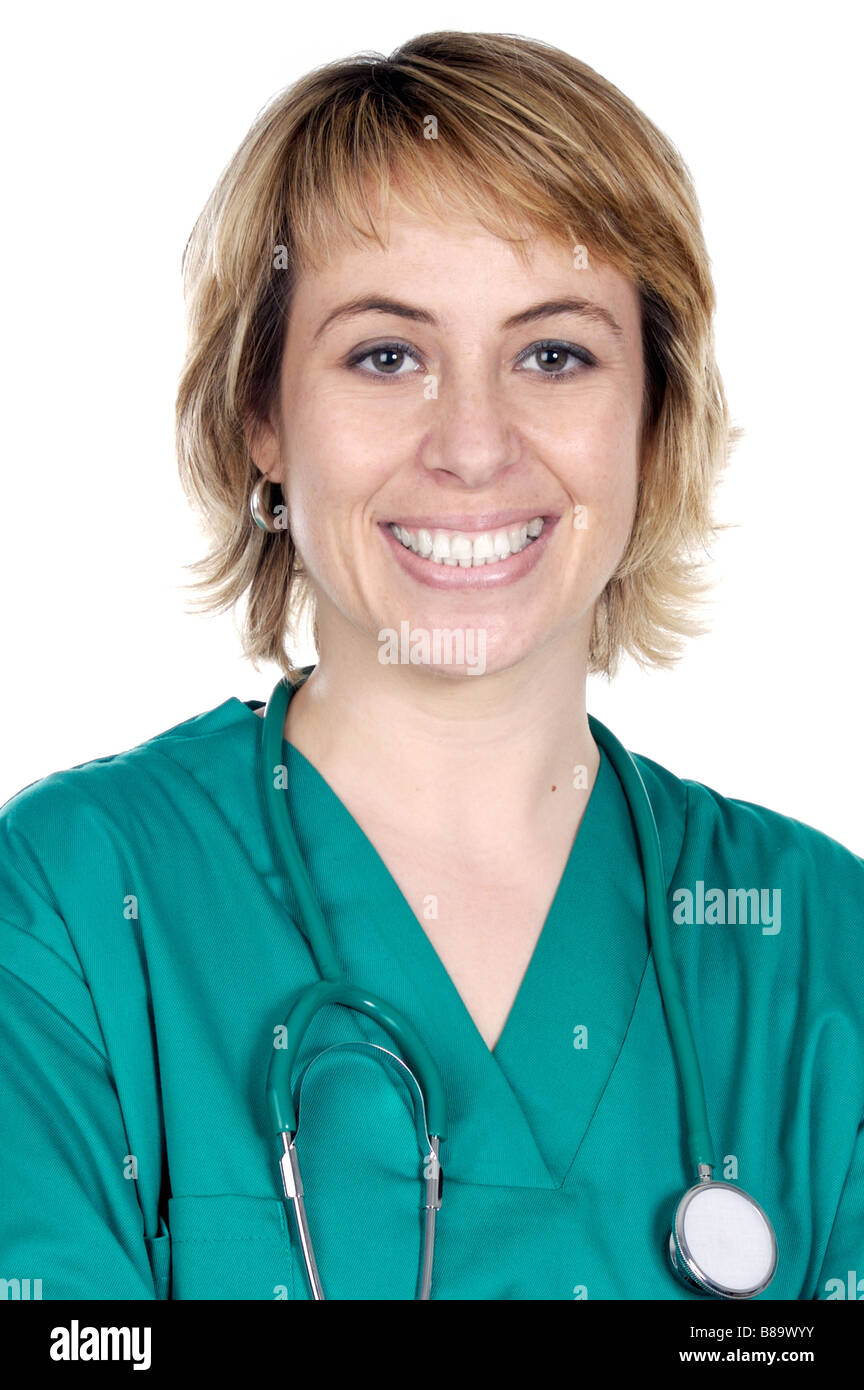Attractive lady doctor over a white background Stock Photo - Alamy