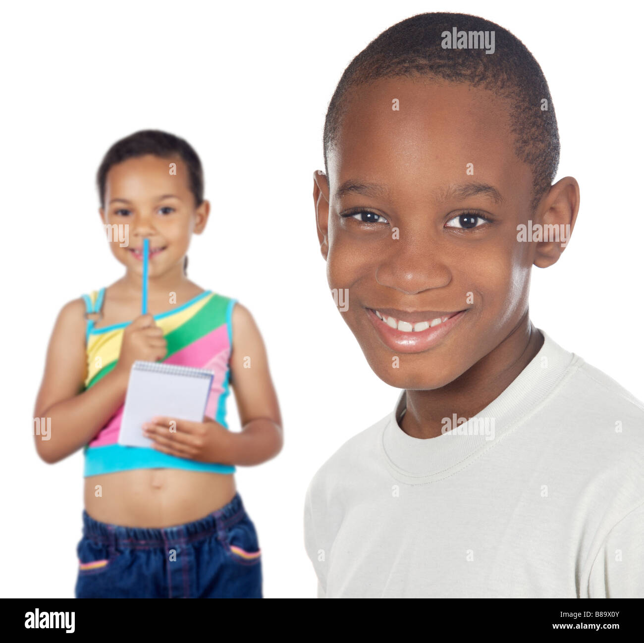 children students a over white background focus in the first plane ...
