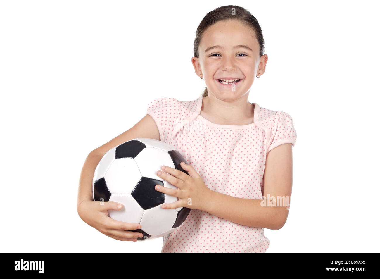adorable girl whit ball a over white background Stock Photo - Alamy