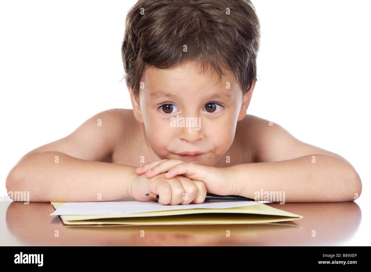 Photo of thoughtful boy a over white background Stock Photo - Alamy