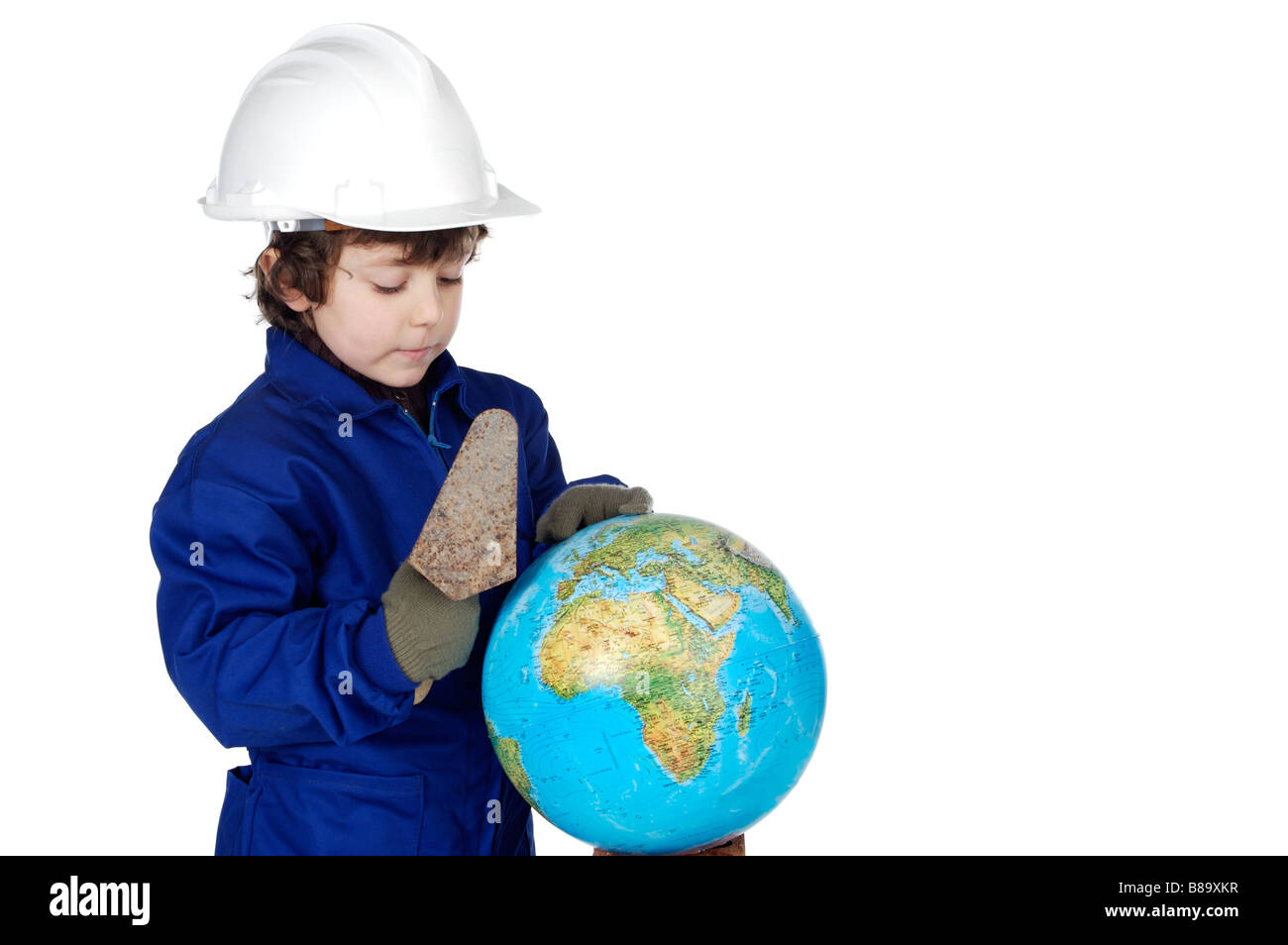 Adorable future builder constructing the world a over white background ...