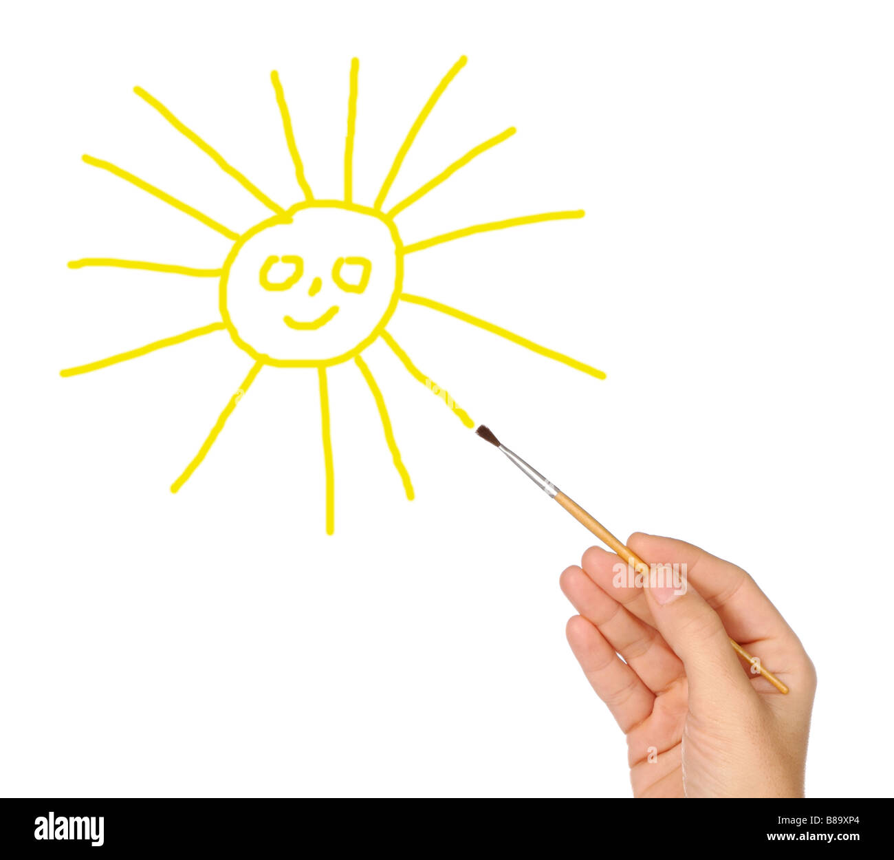 Drawing a yellow and bright sun with the brush Stock Photo - Alamy