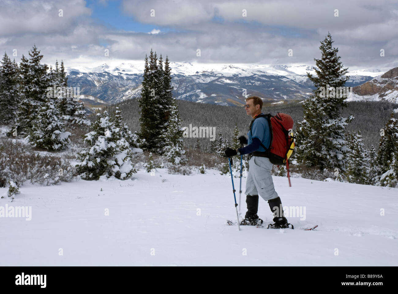 Mike Vining snowshoeing Slumgullion Pass Area Gunnison NF Colorado USA ...