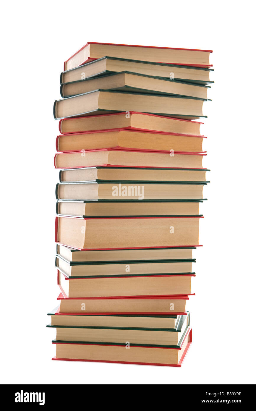 Tower of books on a white background Stock Photo - Alamy