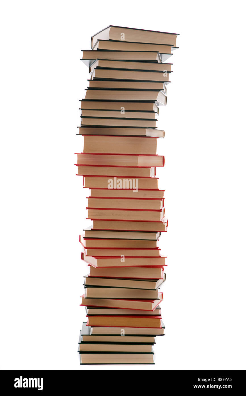 Tower of red and green books on a white background Stock Photo - Alamy