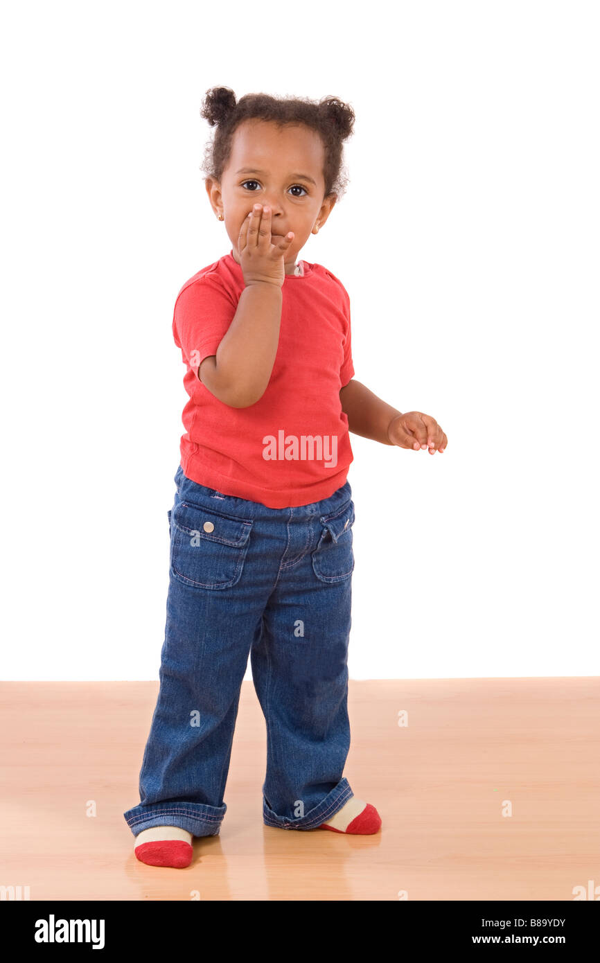African baby throwing a kiss on a over white background Stock Photo - Alamy