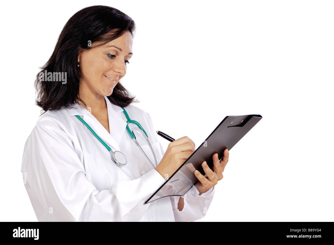 lady doctor writing a over white background Stock Photo - Alamy