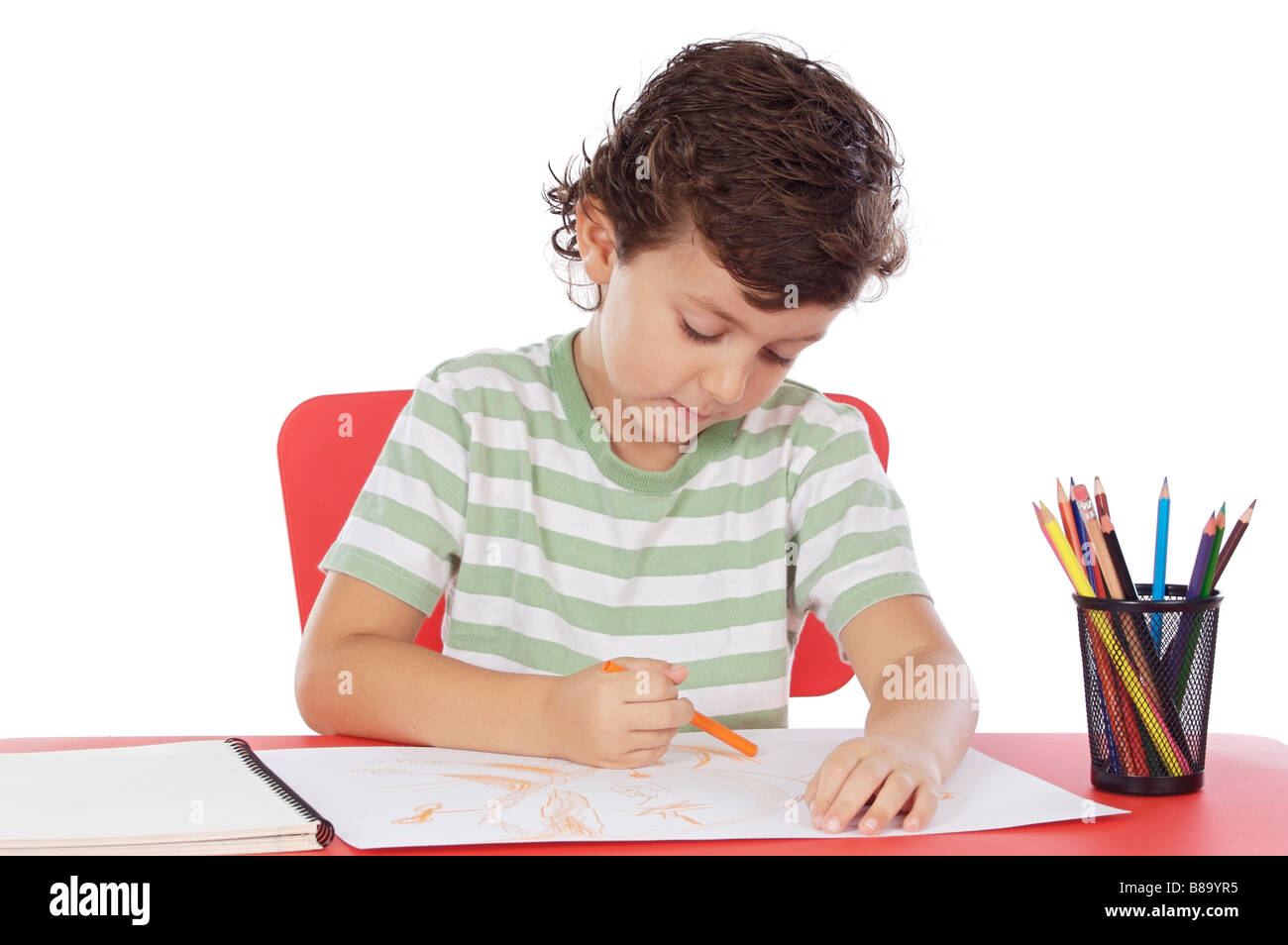 adorable boy studying a over white background Stock Photo - Alamy