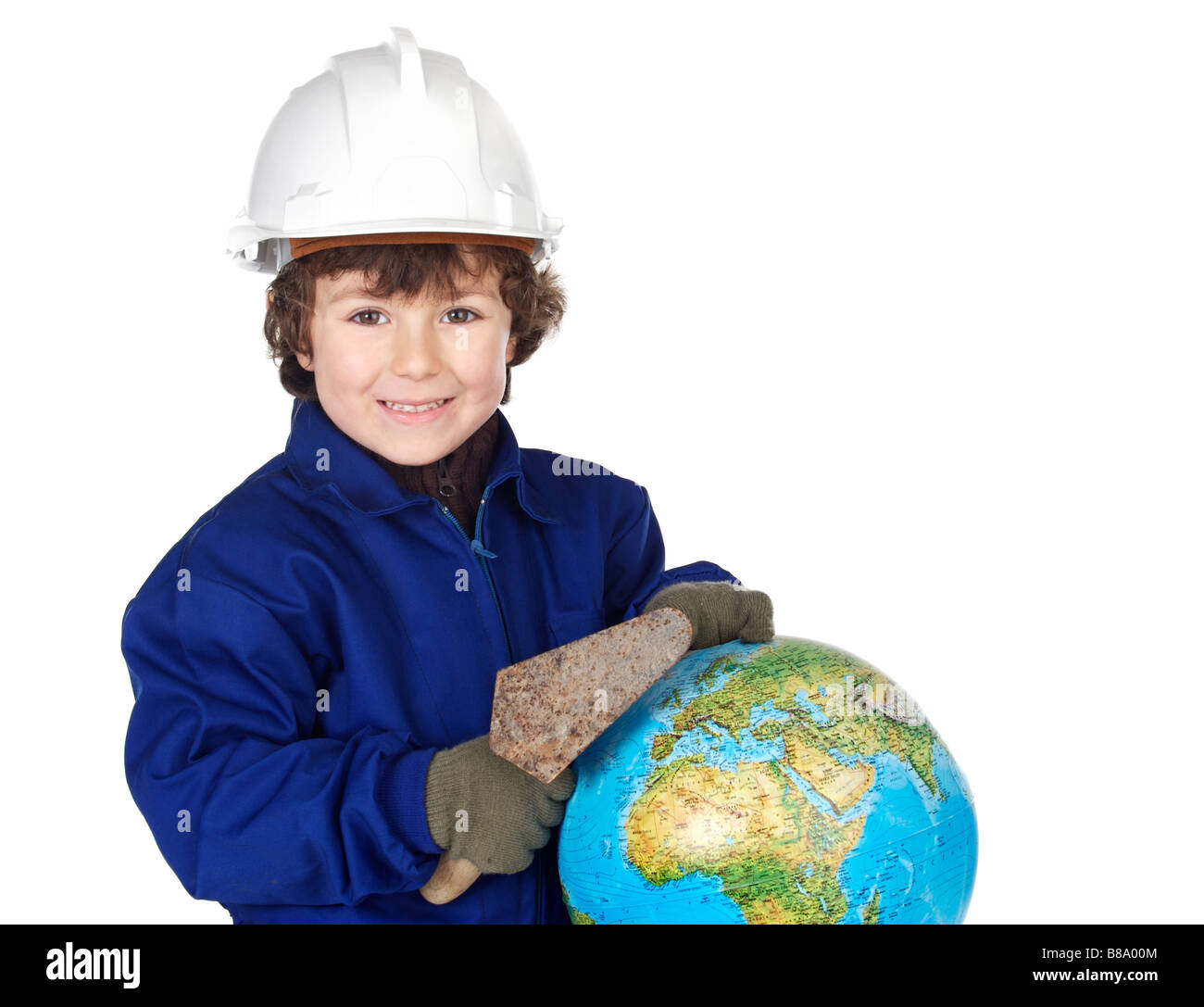 Adorable future builder constructing the world a over white background ...