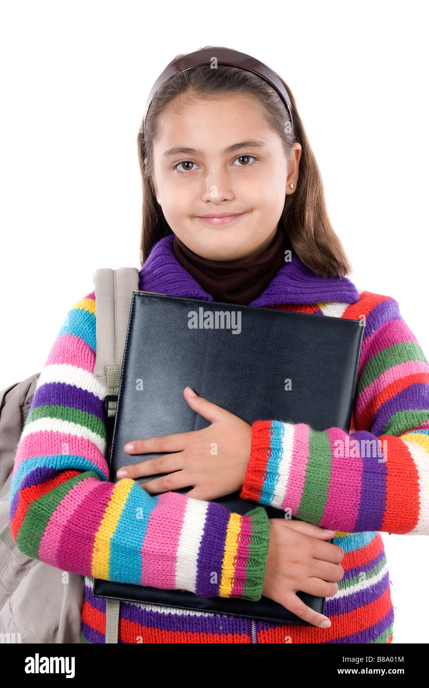Adorable student girl with folder on a over white background Stock ...