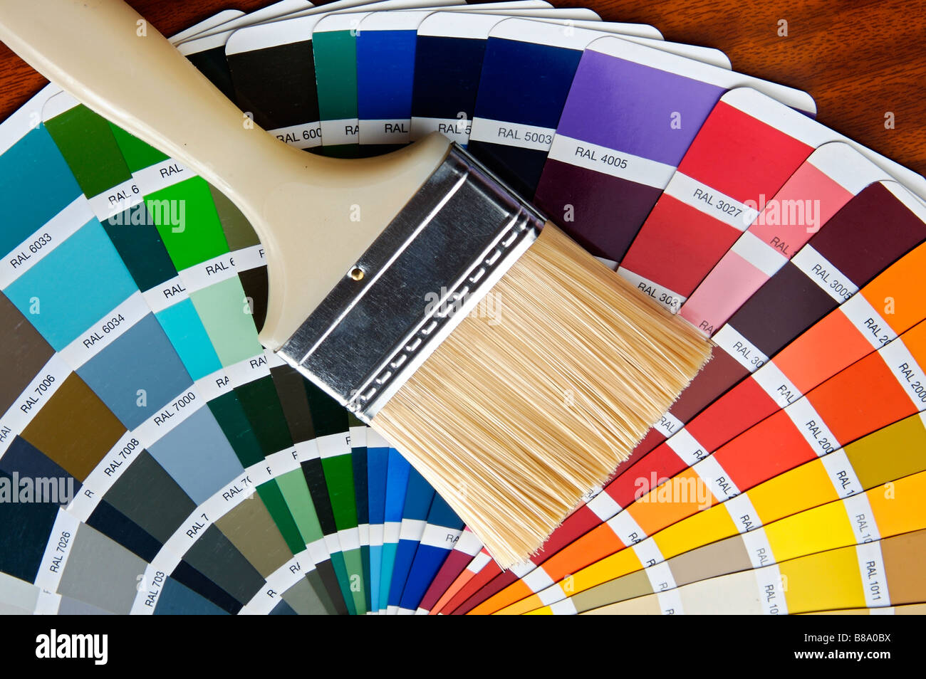 photo of Paintbrush with card of colors Stock Photo - Alamy