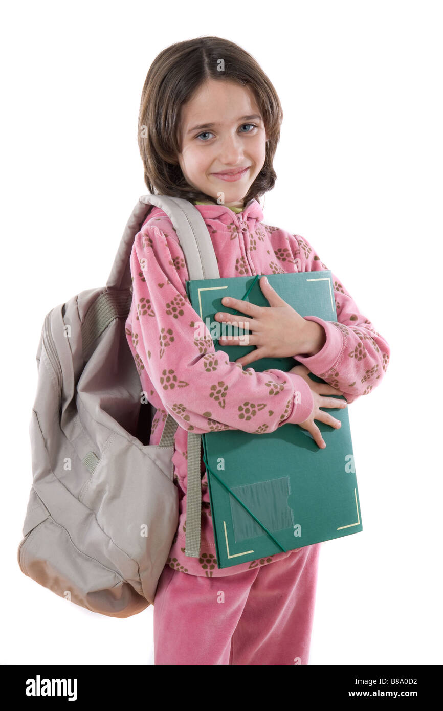 Adorable student girl on a over white background Stock Photo - Alamy