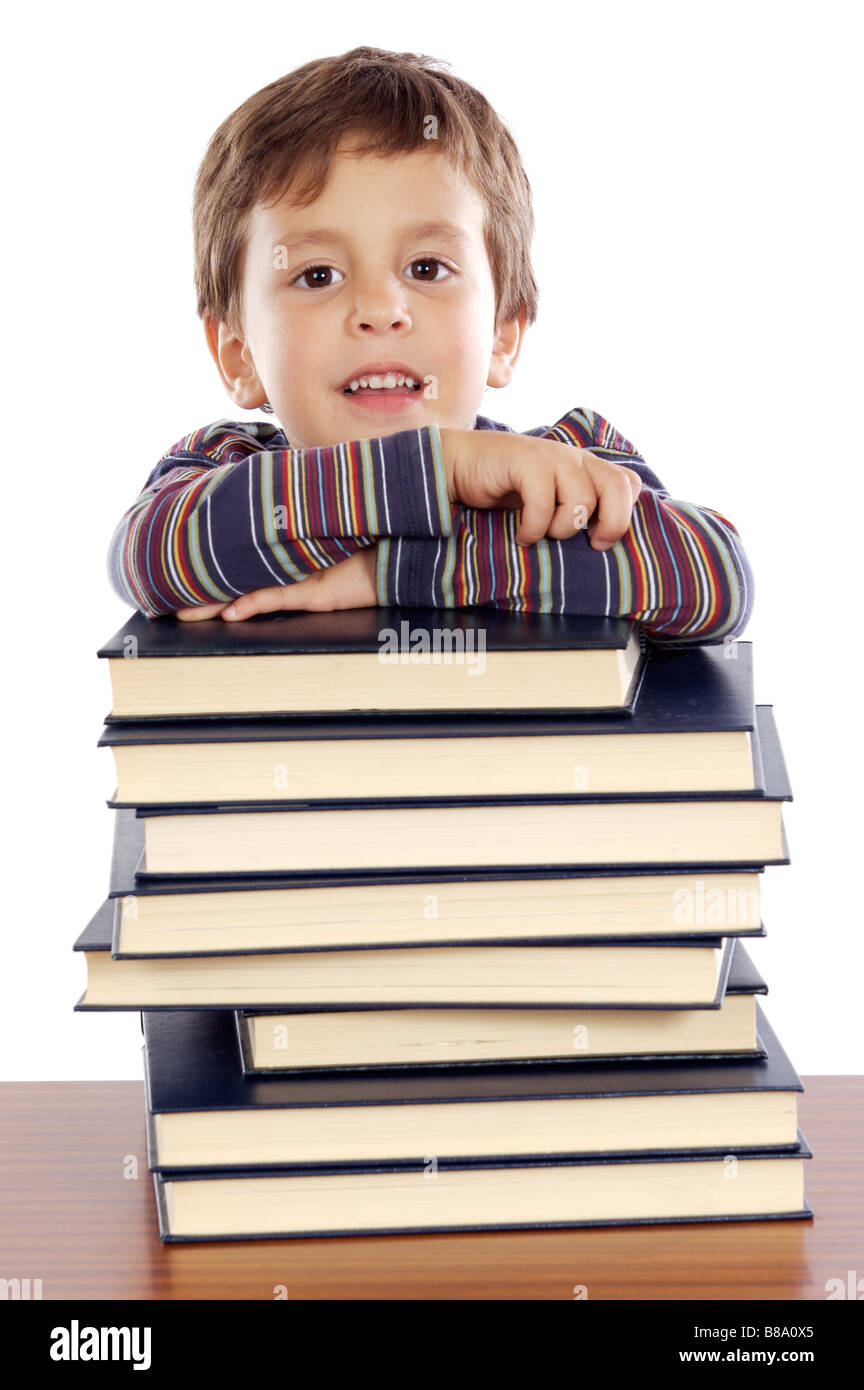 Adorable child studying a over white background Stock Photo - Alamy