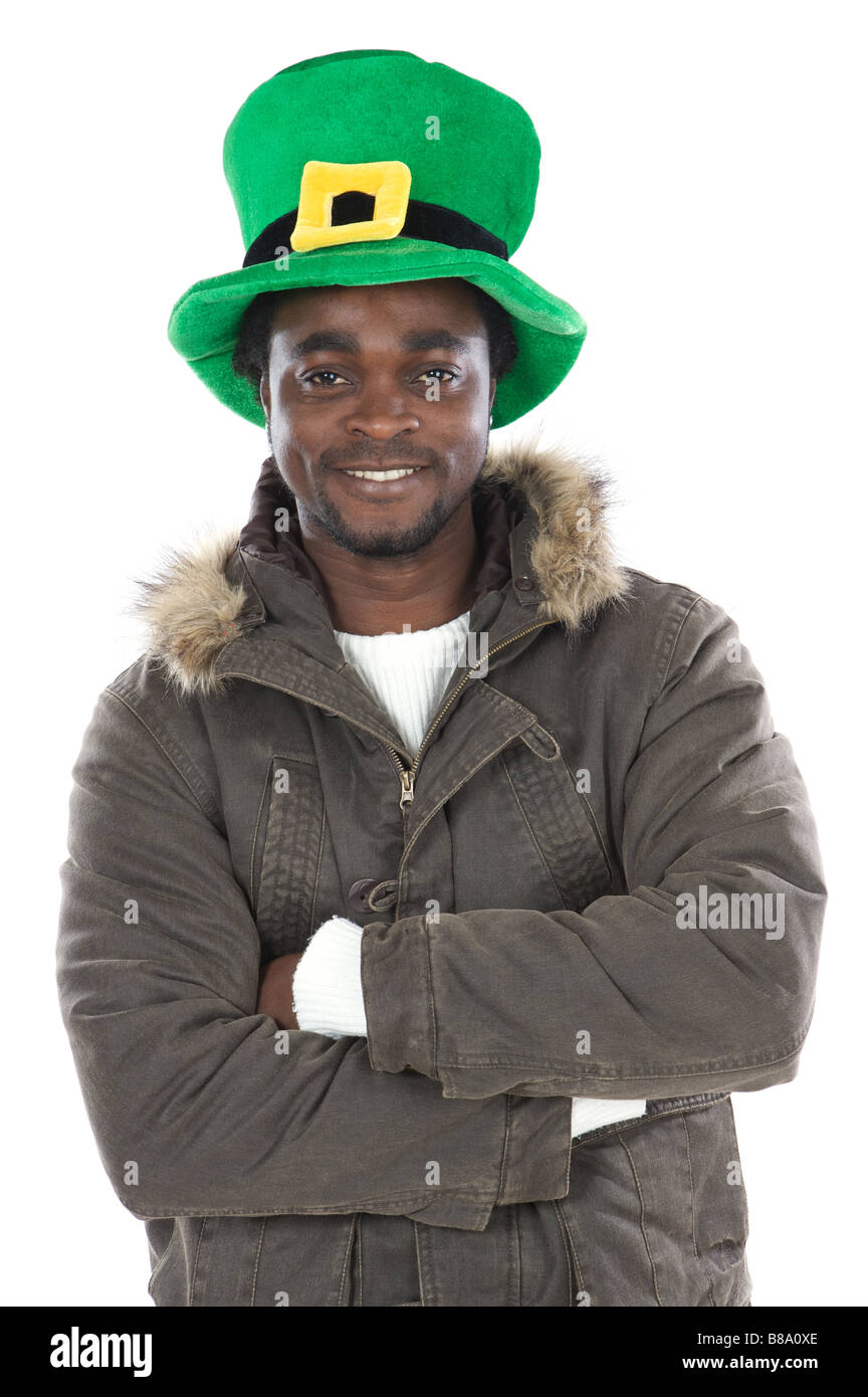 African American with saint patrick s hat isolated Stock Photo - Alamy