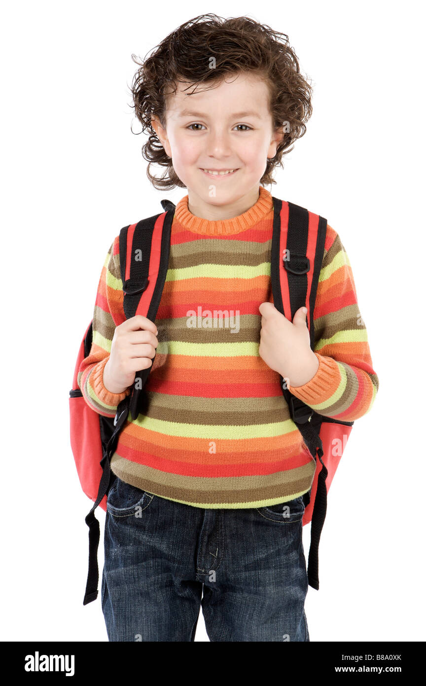 adorable child student a over white background Stock Photo - Alamy