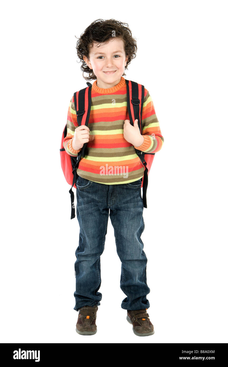 adorable child student a over white background Stock Photo - Alamy
