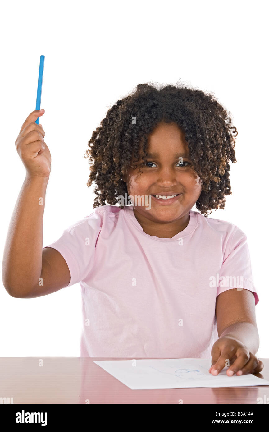 Adorable african asking a question a over white background Stock Photo ...