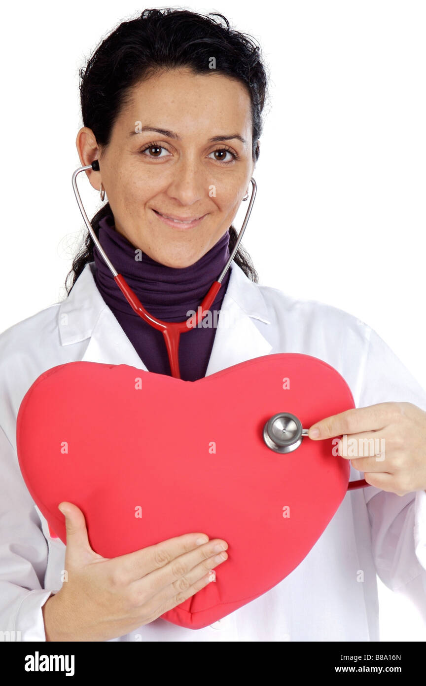 Attractive lady doctor cardiologist over a white background Stock Photo ...
