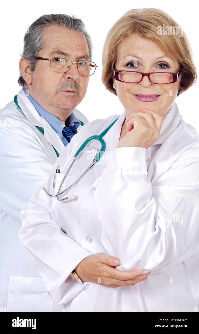 a seniors doctor a over white background Stock Photo - Alamy
