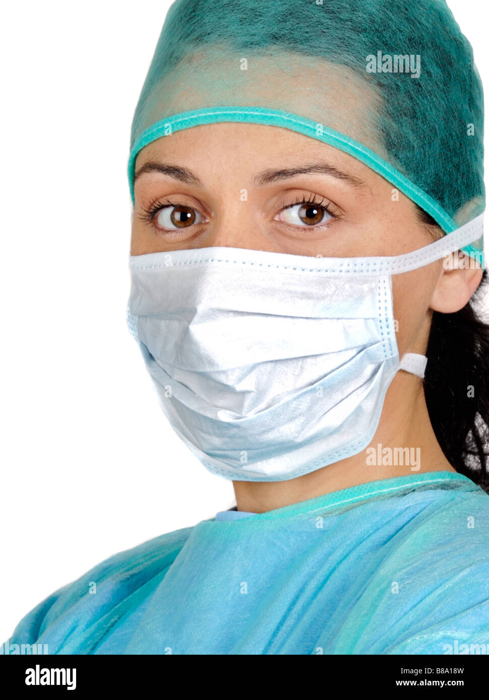 Pretty girl doctor a over white background Stock Photo - Alamy