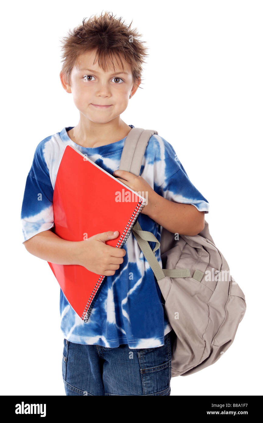 Adorable child studying a over white background Stock Photo - Alamy