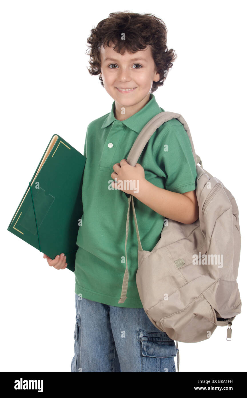 adorable child student a over white background Stock Photo - Alamy
