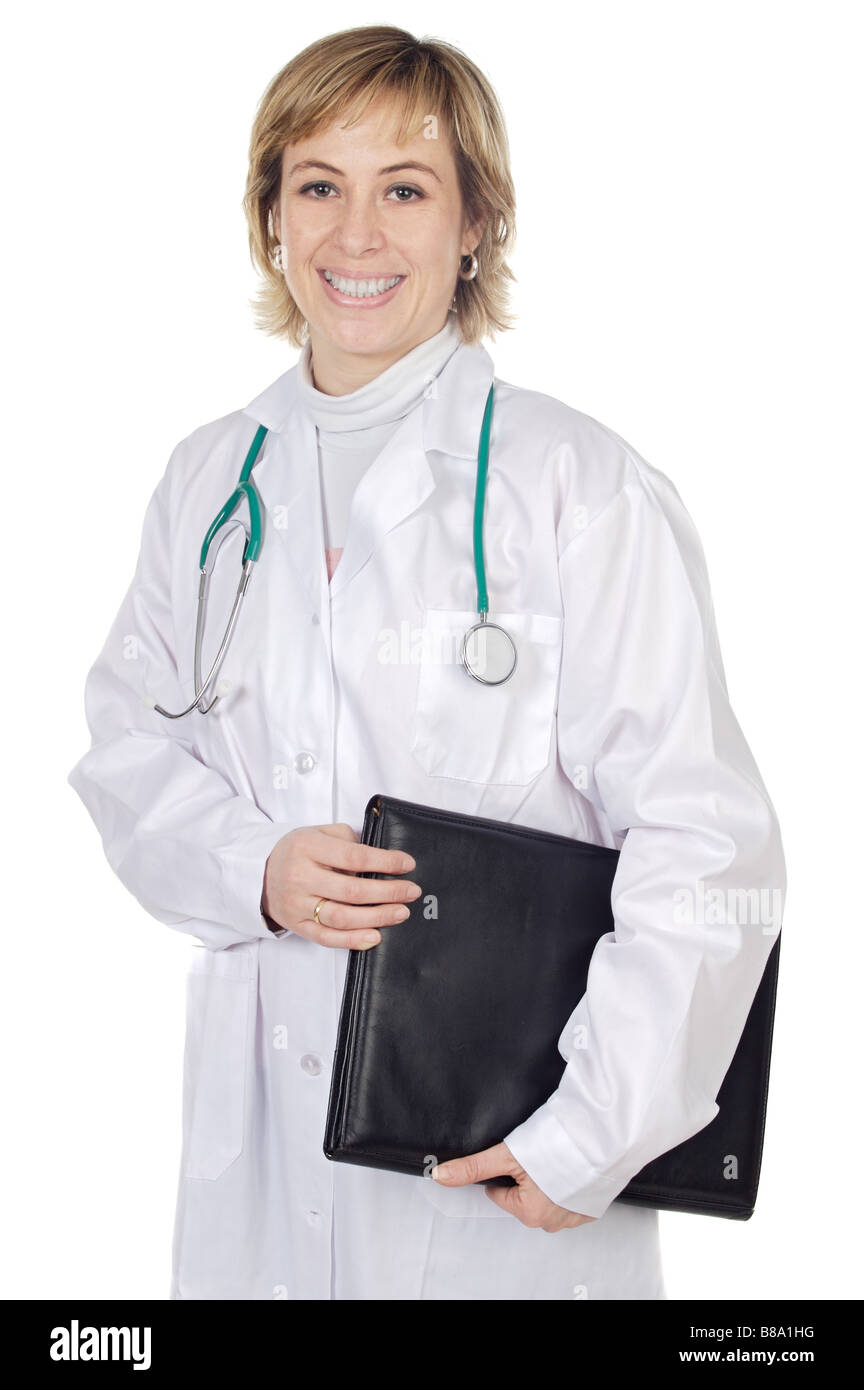 Attractive lady doctor over a white background Stock Photo - Alamy