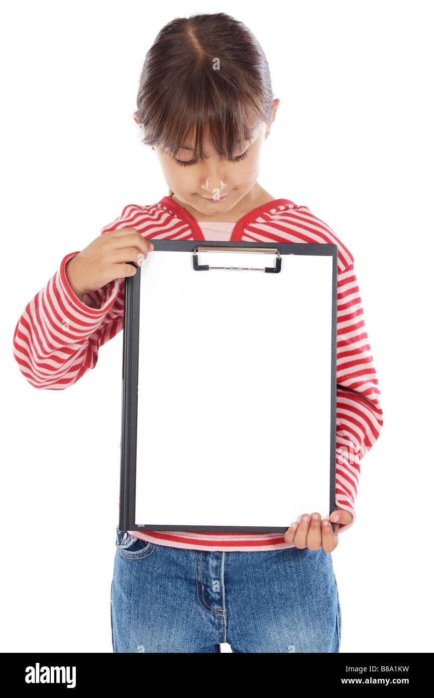 adorable girl student with notepad you can put your text Stock Photo ...