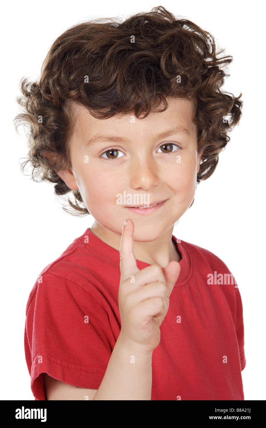 Adorable young boy index finger gesture Stock Photo - Alamy