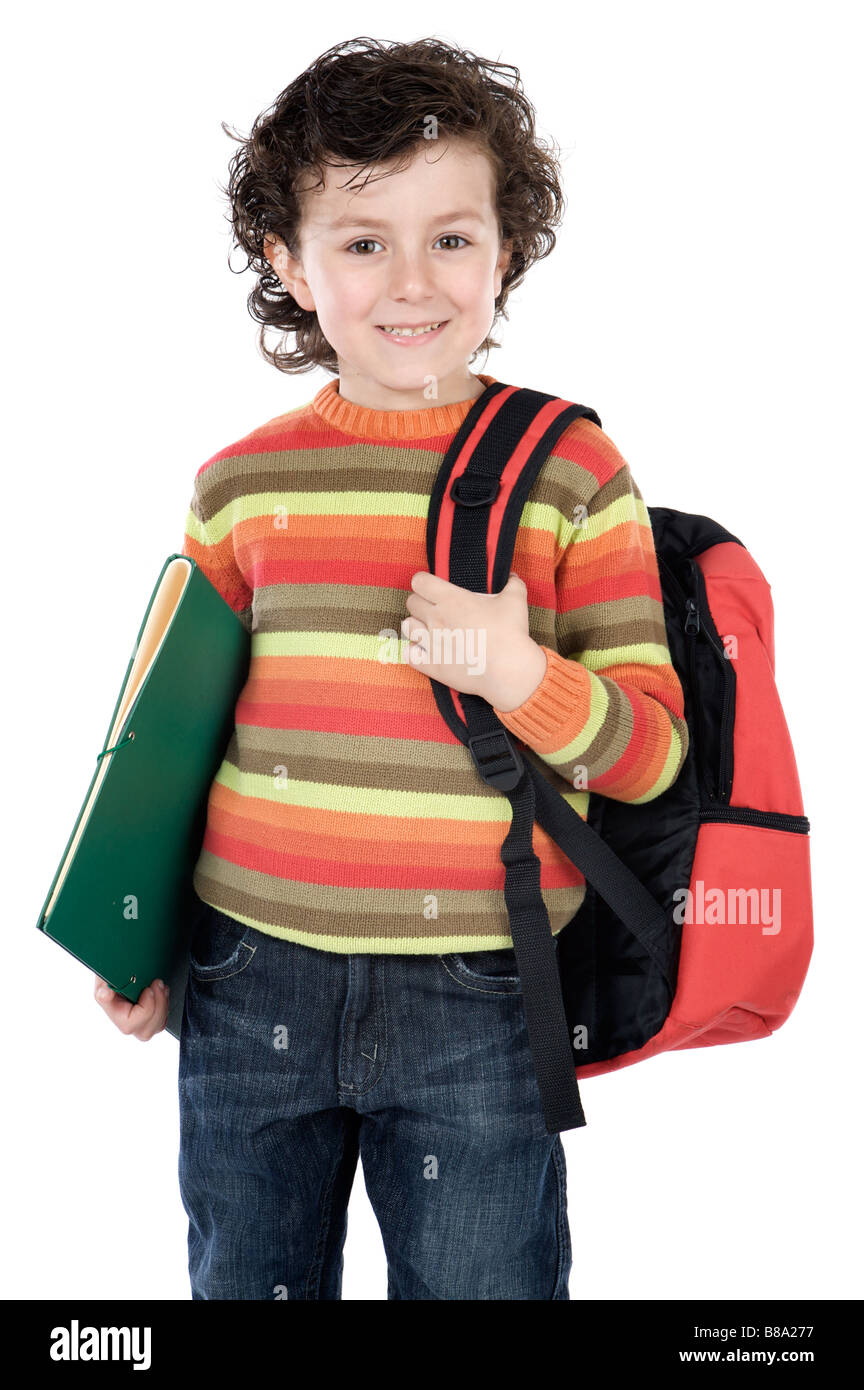 adorable child student a over white background Stock Photo - Alamy